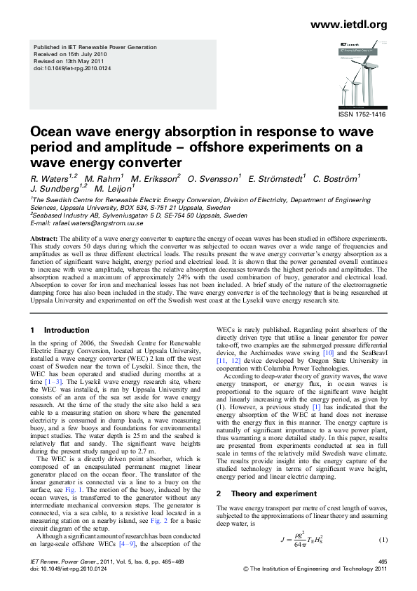 (PDF) Ocean wave energy absorption in response to wave period and ...