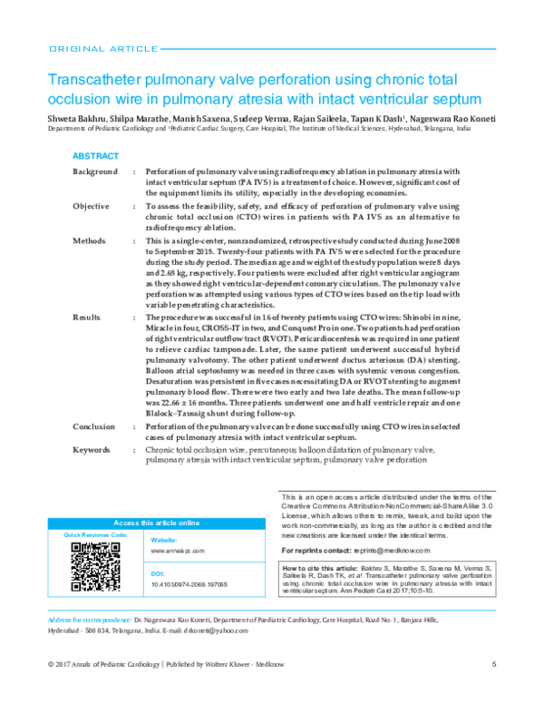 (PDF) Transcatheter pulmonary valve perforation using chronic total ...