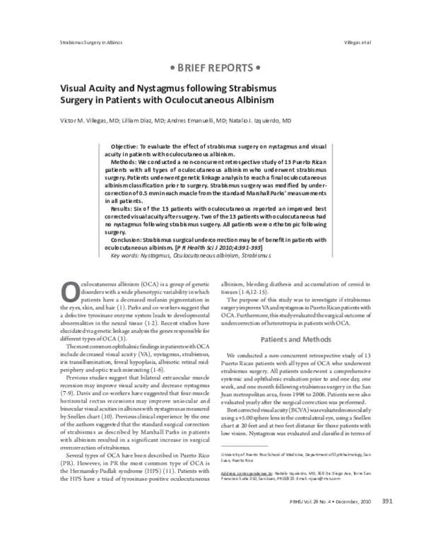 (PDF) Visual acuity and nystagmus following strabismus surgery in ...