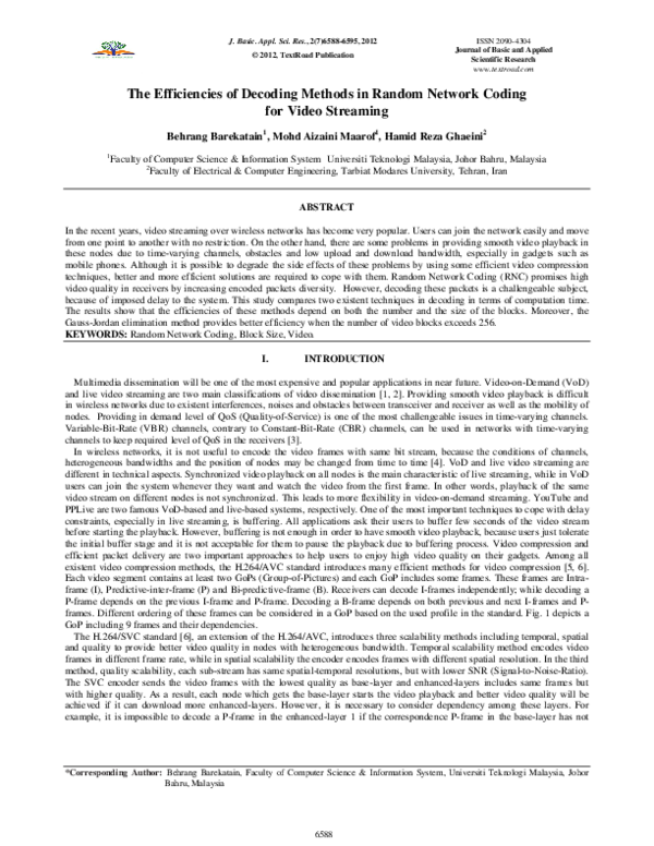 (PDF) Decoding Methods' Efficiency in Random Network Coding for Video
