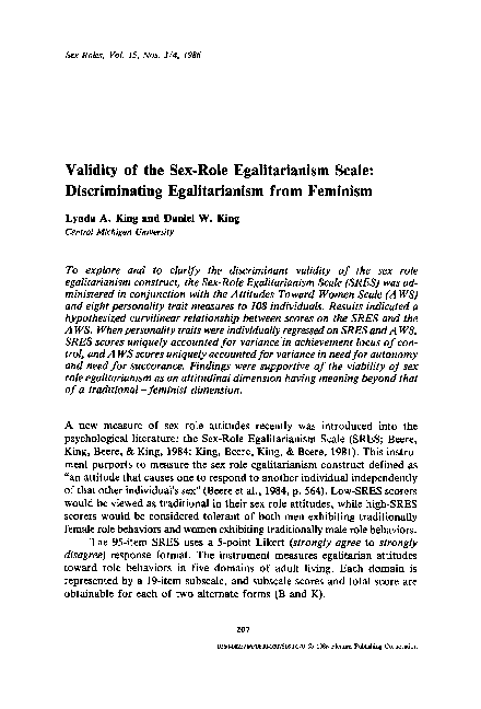 (PDF) Validity of the sex-role egalitarianism scale: Discriminating ...