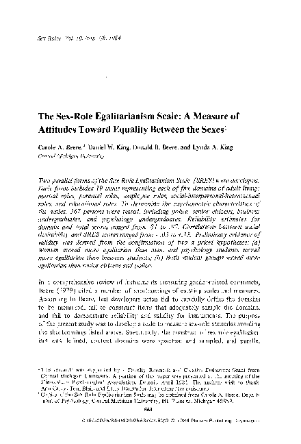 (PDF) The sex-role egalitarianism scale: A measure of attitudes toward ...