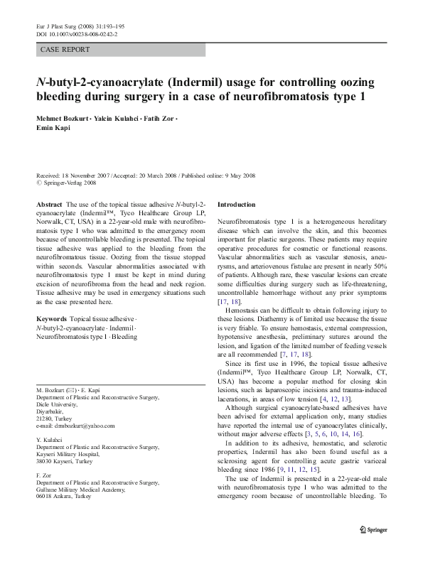 (PDF) N-butyl-2-cyanoacrylate (Indermil) usage for controlling oozing ...