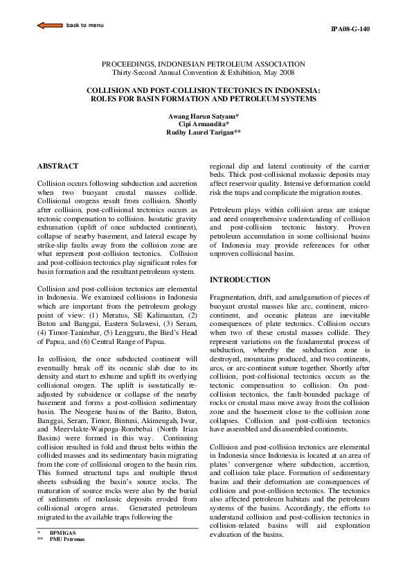 (PDF) Collision and post-collision tectonics in Indonesia: roles for ...