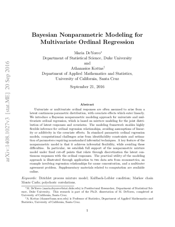 (PDF) Bayesian Nonparametric Modeling for Multivariate Ordinal Regression