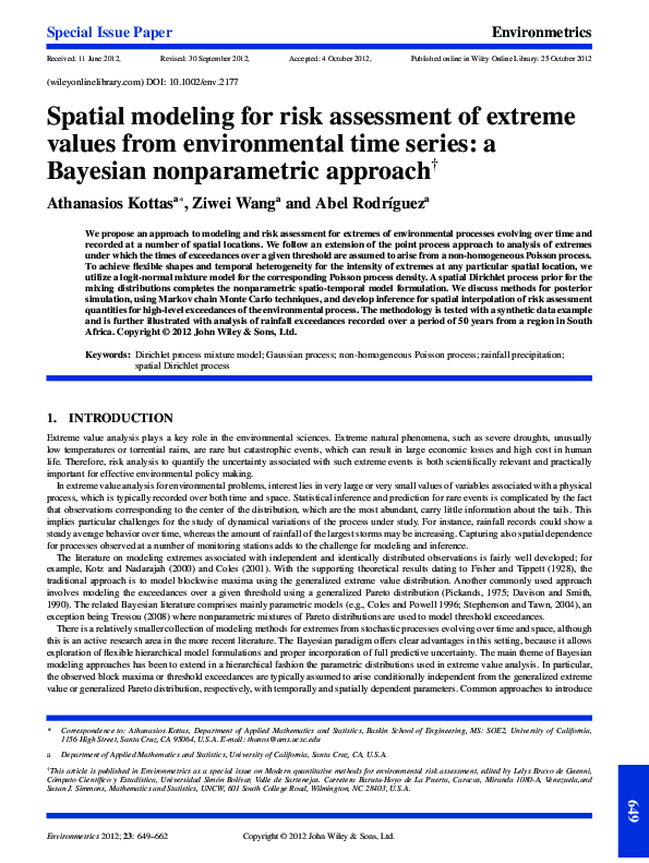 (PDF) Spatial modeling for risk assessment of extreme values from environmental time series: a ...