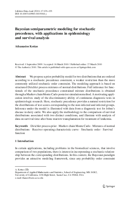 Pdf Bayesian Semiparametric Modeling For Stochastic Precedence With Applications In
