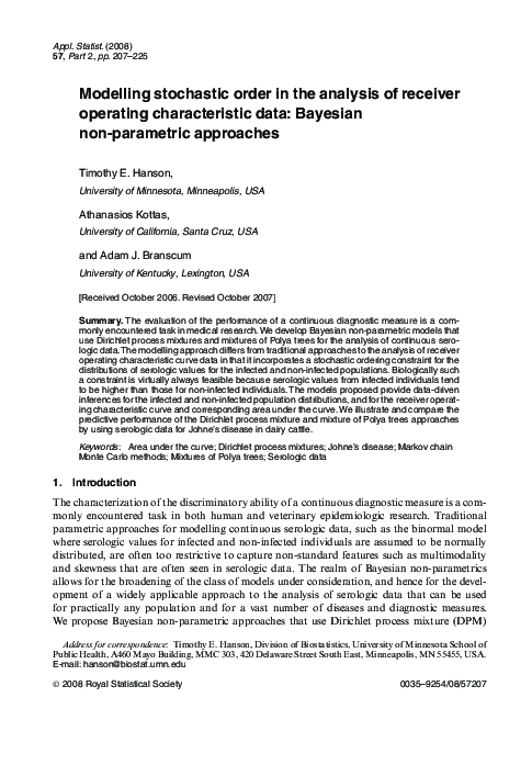 (PDF) Modelling stochastic order in the analysis of receiver operating characteristic data ...