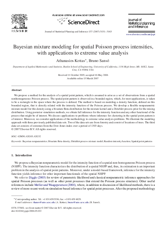Pdf Bayesian Mixture Modeling For Spatial Poisson Process Intensities