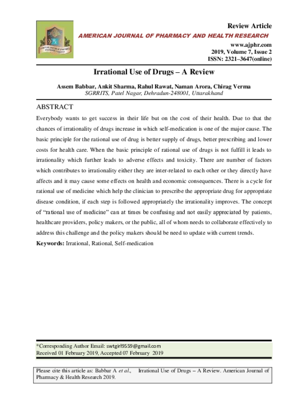 (PDF) Irrational Use of Drugs – A Review