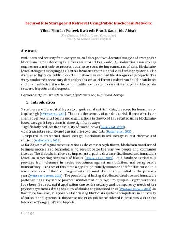 (PDF) Secured File Storage and Retrieval Using Public Blockchain Network