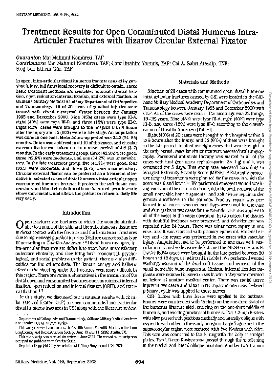 (PDF) Treatment results for open comminuted distal humerus intra-articuler fractures with ...
