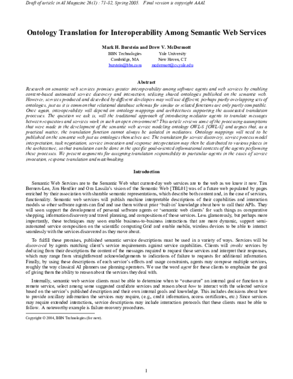 (PDF) Ontology translation for interoperability among semantic web services