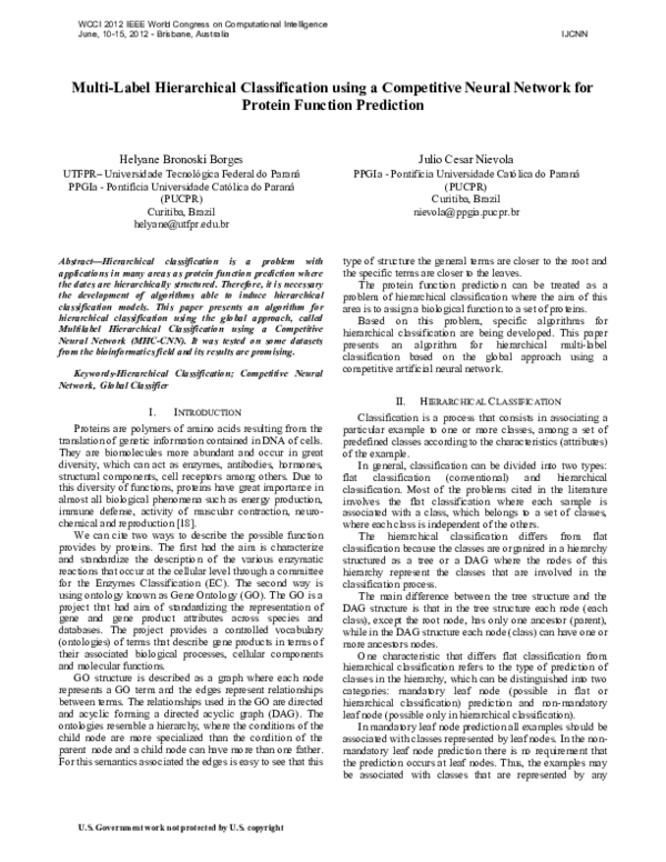 (PDF) Multi-Label Hierarchical Classification using a Competitive Neural Network for protein ...