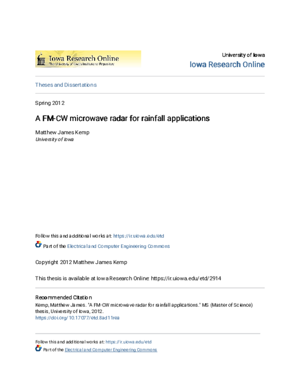 (PDF) A FM-CW microwave radar for rainfall applications