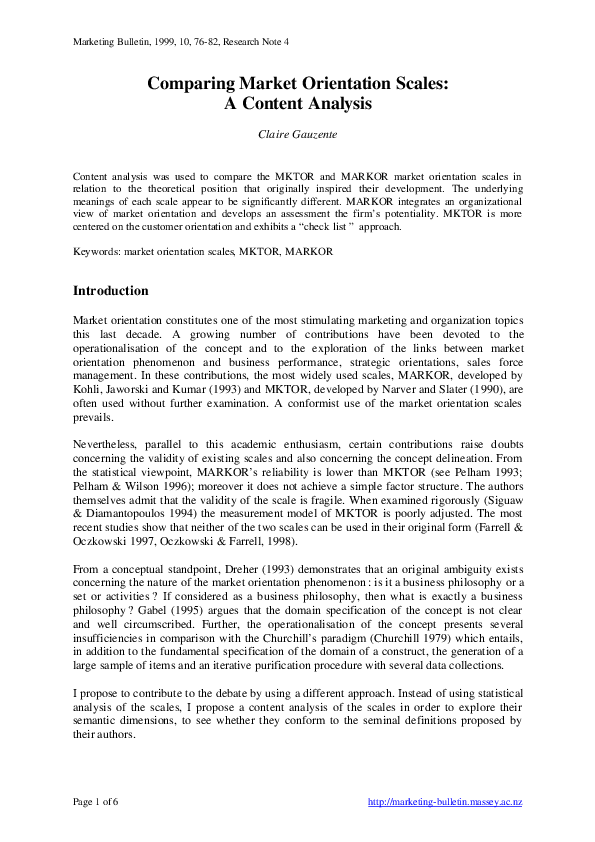 (PDF) Comparing Market Orientation Scales: A Content Analysis