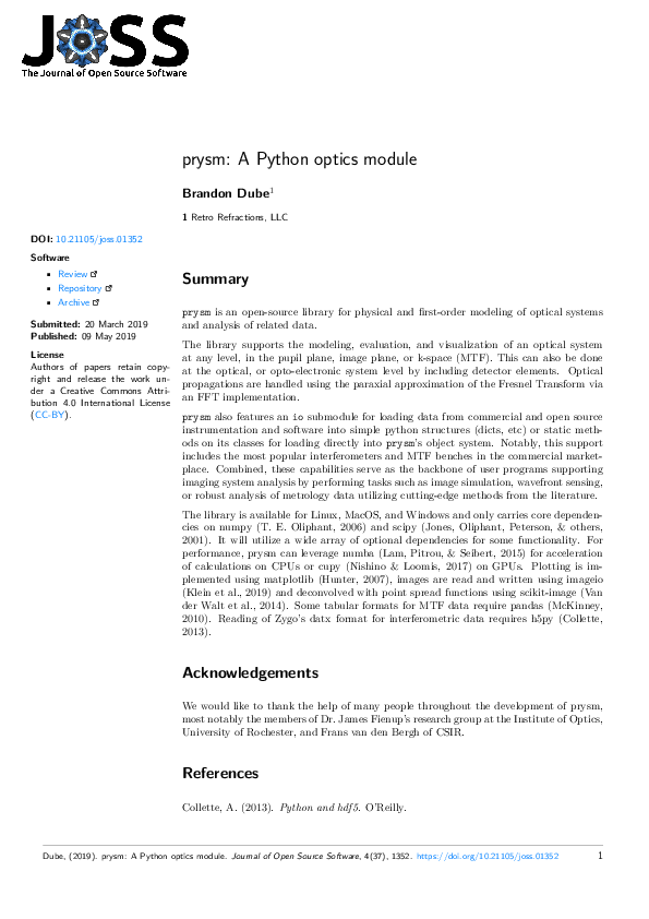 (PDF) prysm: A Python optics module
