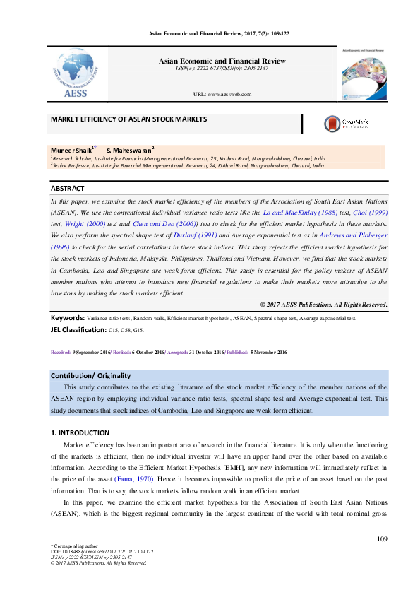(PDF) Market Efficiency of ASEAN Stock Markets