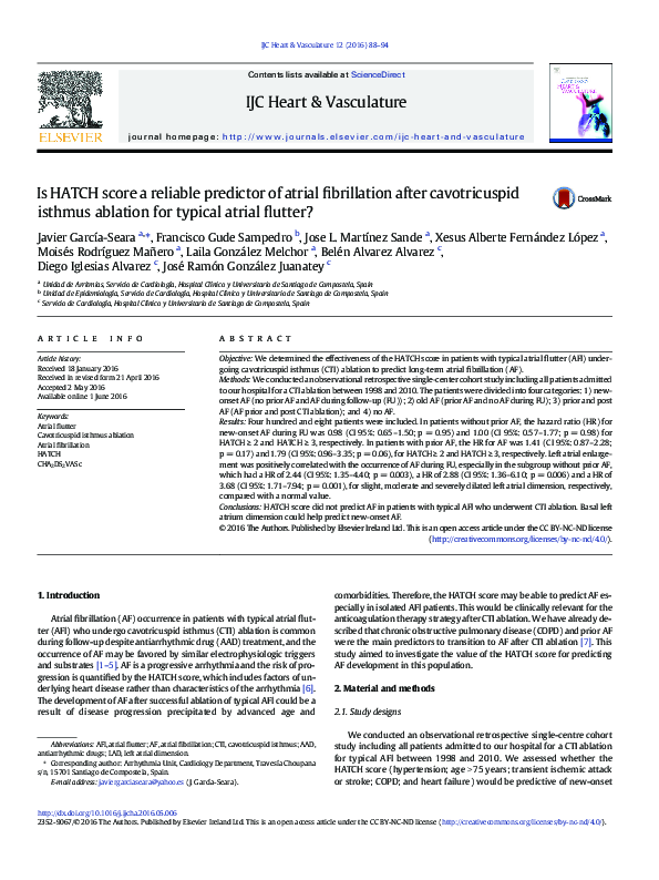 (PDF) Is HATCH score a reliable predictor of atrial fibrillation after cavotricuspid isthmus ...