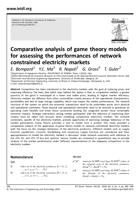 Pdf Comparative Analysis Of Game Theory Models For Assessing The