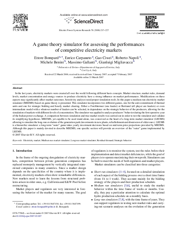 (PDF) A game theory simulator for assessing the performances of ...