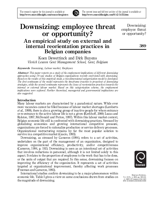 (PDF) Downsizing: employee threat or opportunity?: An empirical study ...