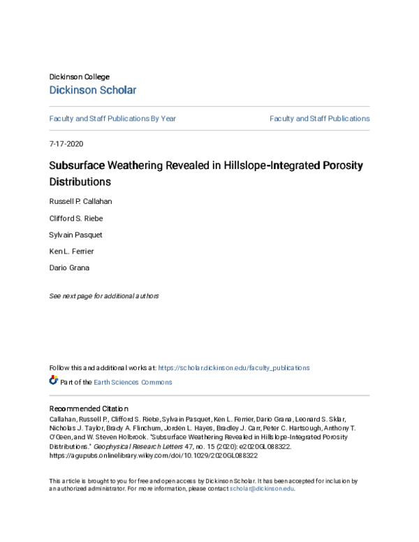 (PDF) Subsurface Weathering Revealed in Hillslope‐Integrated Porosity ...