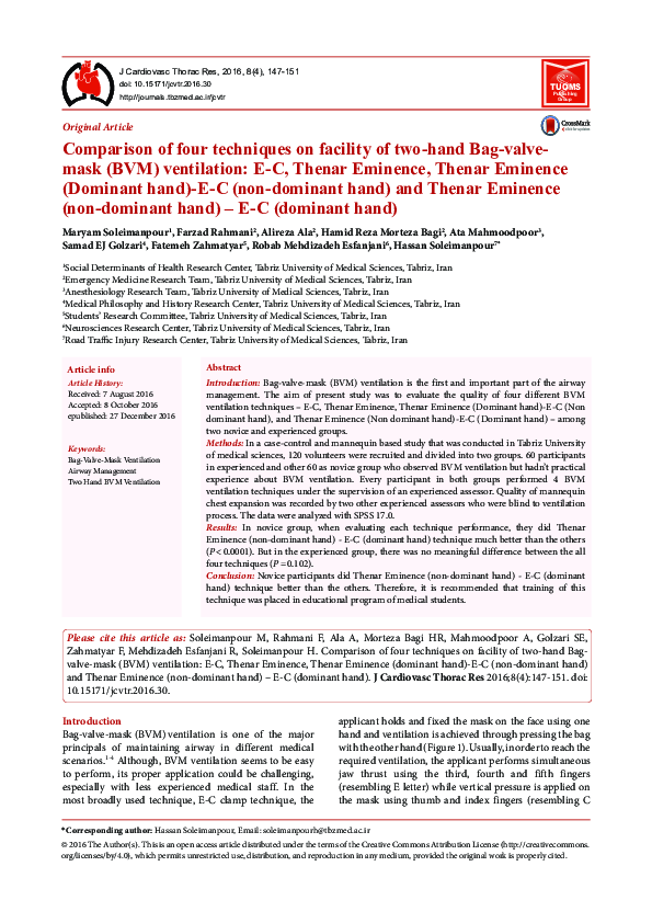 (PDF) Comparison of four techniques on facility of two-hand Bag-valve ...