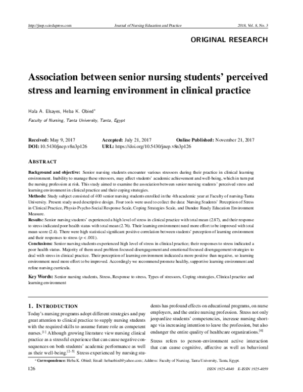 (PDF) Examining stress perceptions and coping strategies among Saudi nursing students: A ...