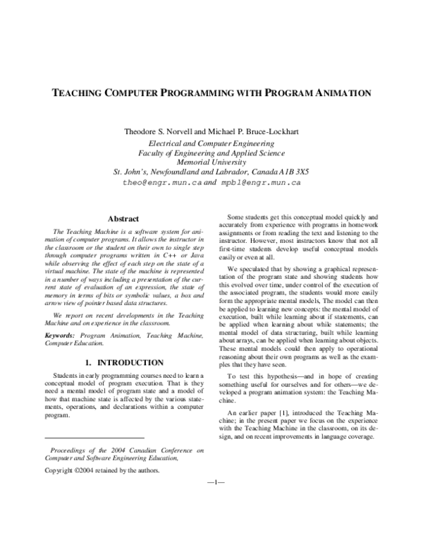 Pdf Teaching Computer Programming With Program Animation