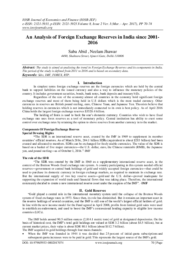 (PDF) An Analysis of Foreign Exchange Reserves in India since 2001- 2016