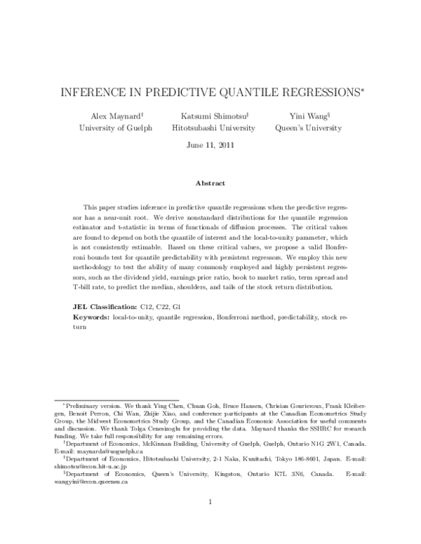 (PDF) Inference in Predictive Quantile Regressions
