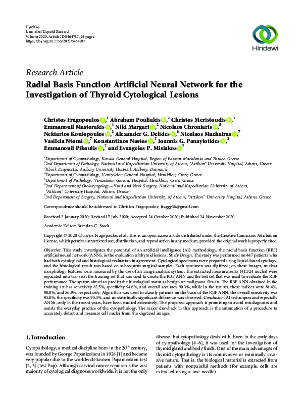 (PDF) Radial Basis Function Artificial Neural Network for the Investigation of Thyroid ...