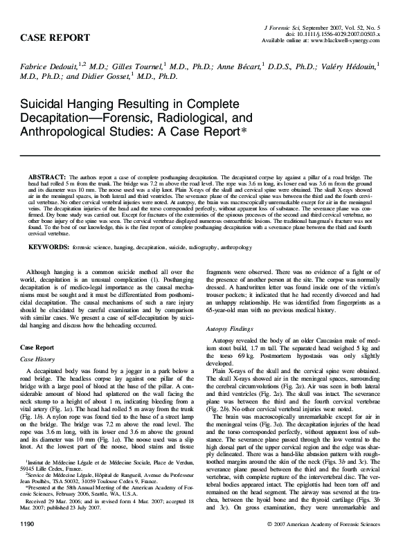 (PDF) Suicidal Hanging Resulting in Complete Decapitation??Forensic ...