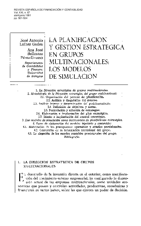 (PDF) La planificación y gestión estratégica en grupos multinacionales: Los modelos de simulación