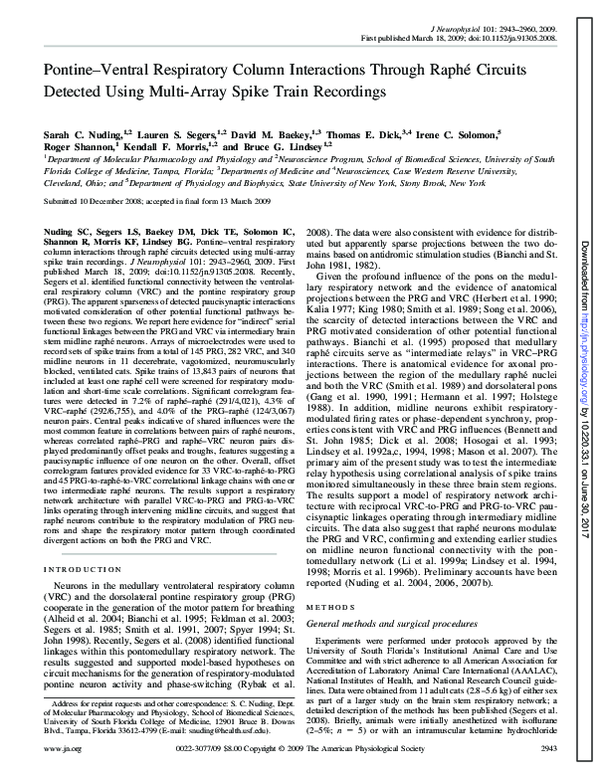 (PDF) Pontine–Ventral Respiratory Column Interactions Through Raphé ...