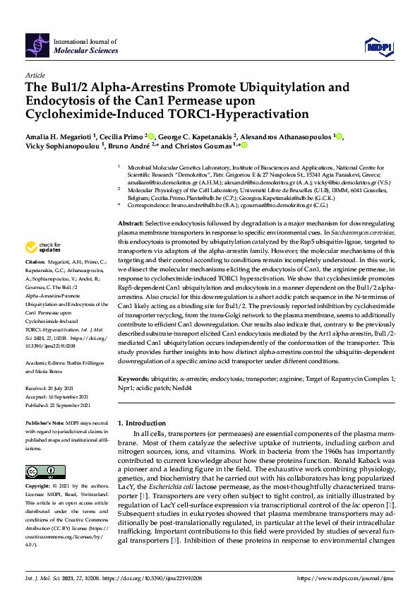 (PDF) The Bul1/2 Alpha-Arrestins Promote Ubiquitylation and Endocytosis of the Can1 Permease ...