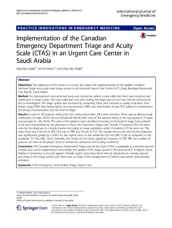 (PDF) Implementation of the Canadian Emergency Department Triage and ...