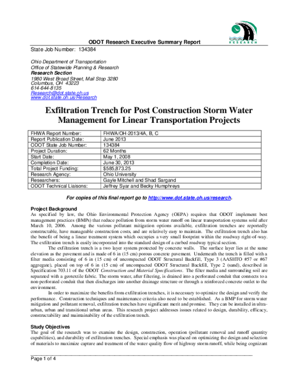 (PDF) Exfiltration Trench for Post Construction Storm Water Management ...