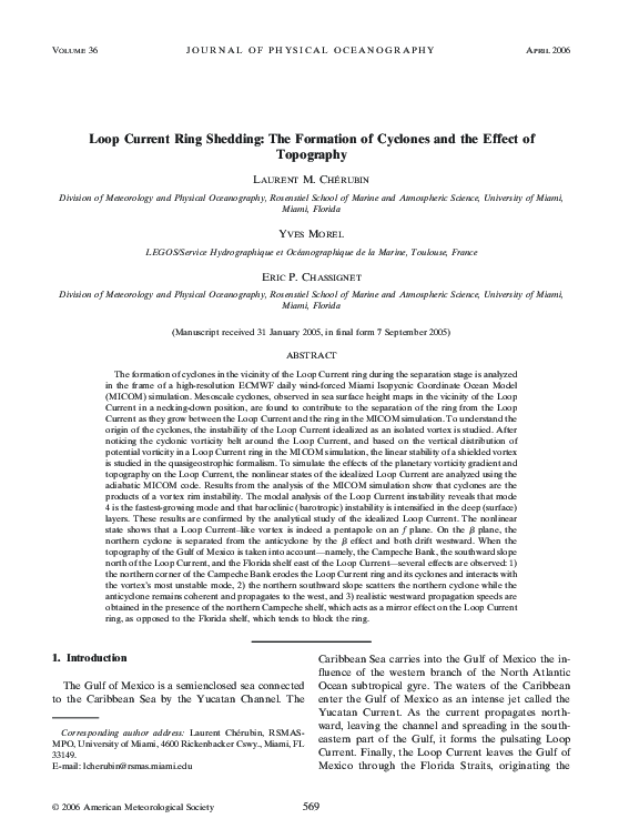 (PDF) Loop Current ring shedding: the formation of cyclones and the effect of topography | Yves ...