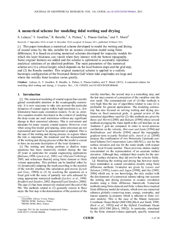 Pdf A Numerical Scheme For Modeling Tidal Wetting And Drying Yves