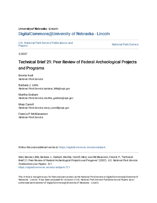 (PDF) Technical Brief 21: Peer Review of Federal Archeological Projects ...