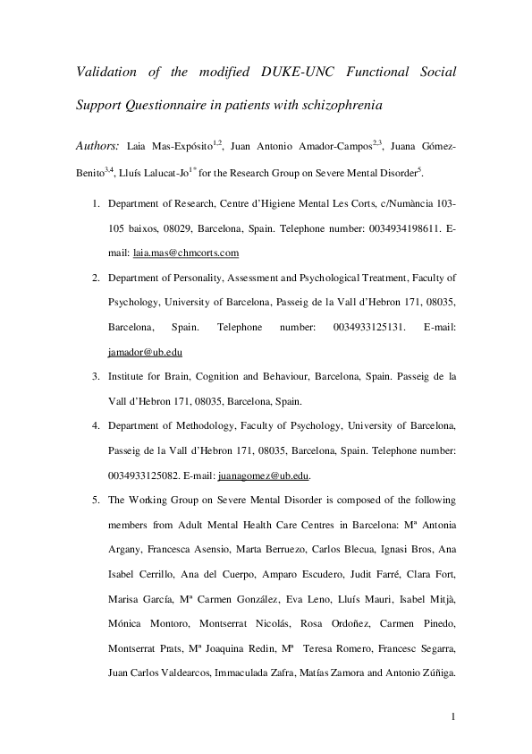 (PDF) Validation of the modified DUKE-UNC Functional Social Support ...