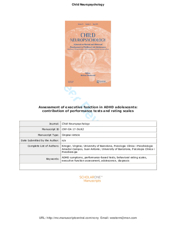 (PDF) Assessment of executive function in ADHD adolescents ...