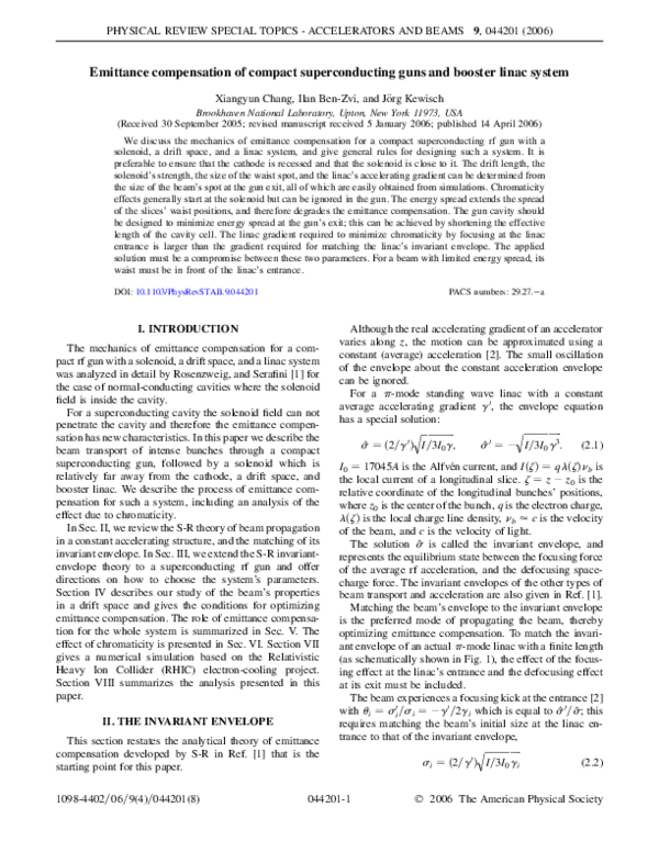 (PDF) Emittance compensation of compact superconducting guns and ...