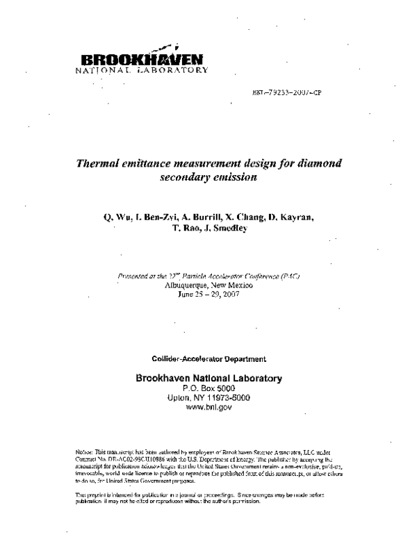 (PDF) Thermal emittance measurement design for diamond secondary emission