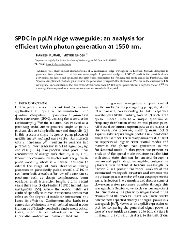 (PDF) Parametric down-conversion in ppLN ridge waveguide: a quantum ...