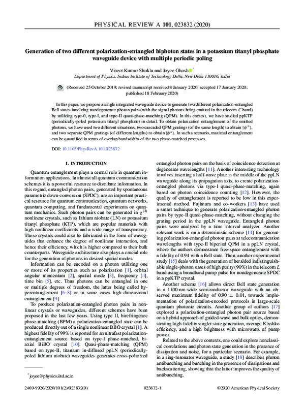 Pdf Generation Of Two Different Polarization Entangled Biphoton