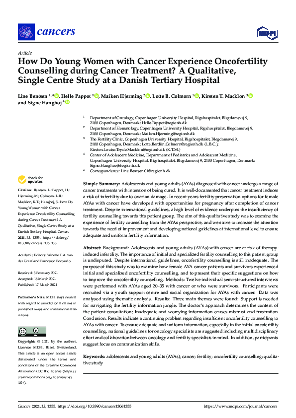 (PDF) How Do Young Women with Cancer Experience Oncofertility ...
