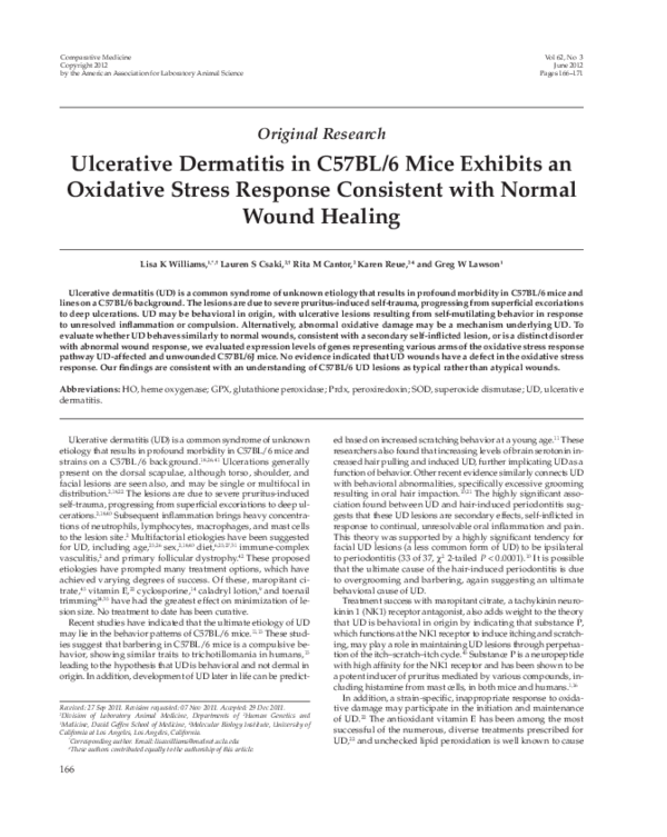 (PDF) Ulcerative dermatitis in C57BL/6 mice exhibits an oxidative ...